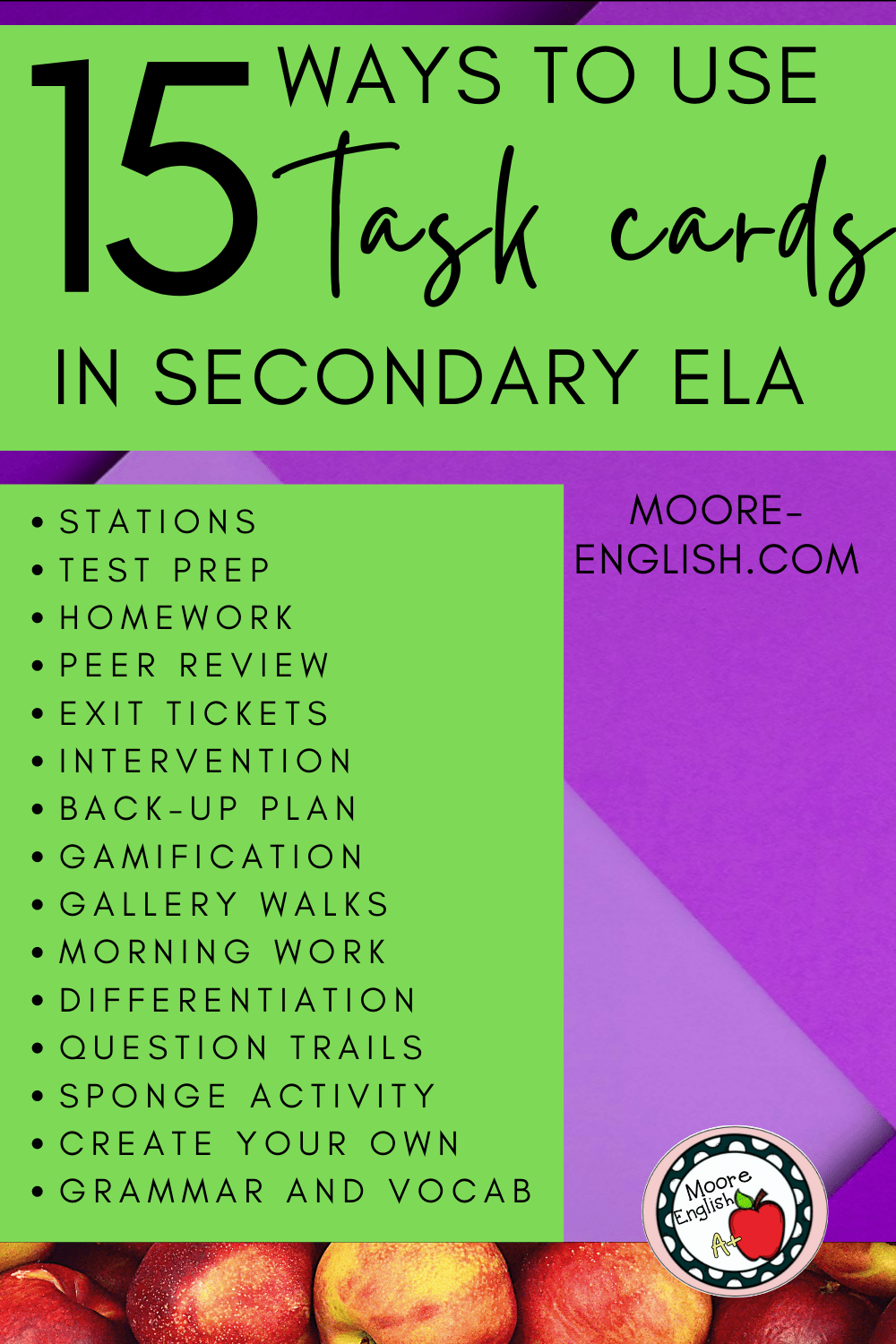 15 Easy Ways to Use Task Cards in Secondary ELA / Moore English